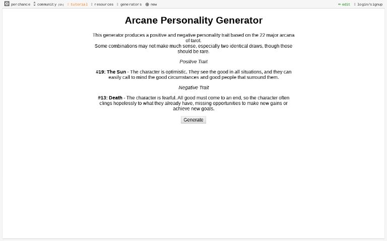 Arcane Personality Generator