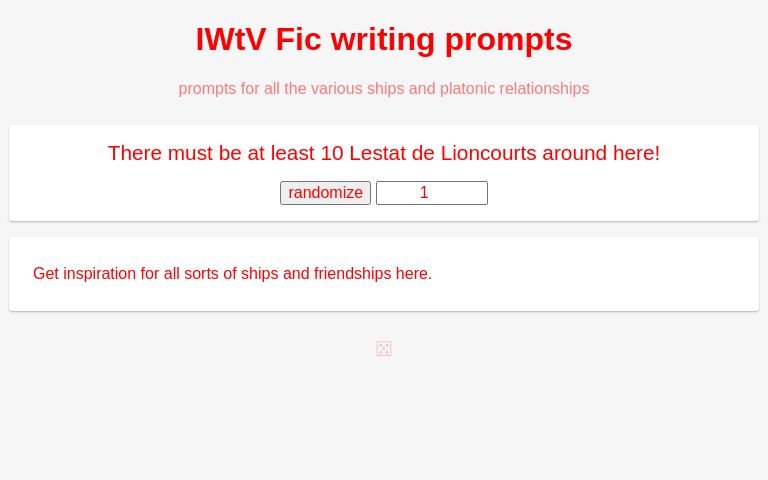 IWtV Fic writing prompts ― Perchance Generator