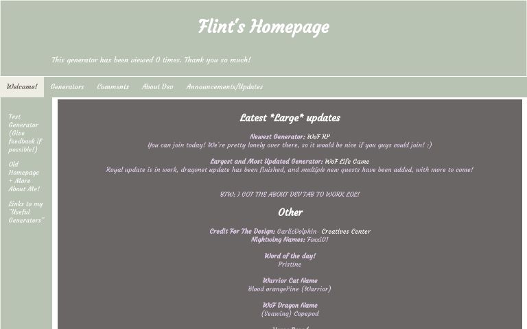 Flint's Homepage ― Perchance Generator