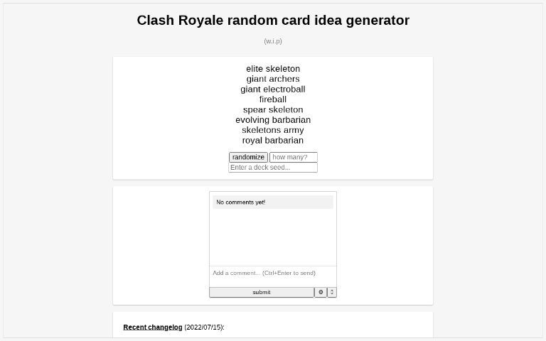 Clash Royale random card idea generator