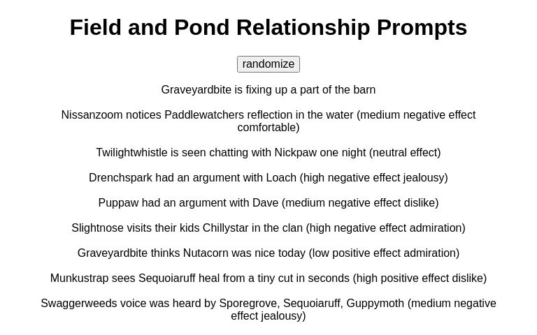 Field and Pond Relationship Prompts ― Perchance Generator