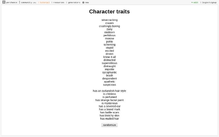 Character traits ― Perchance Generator