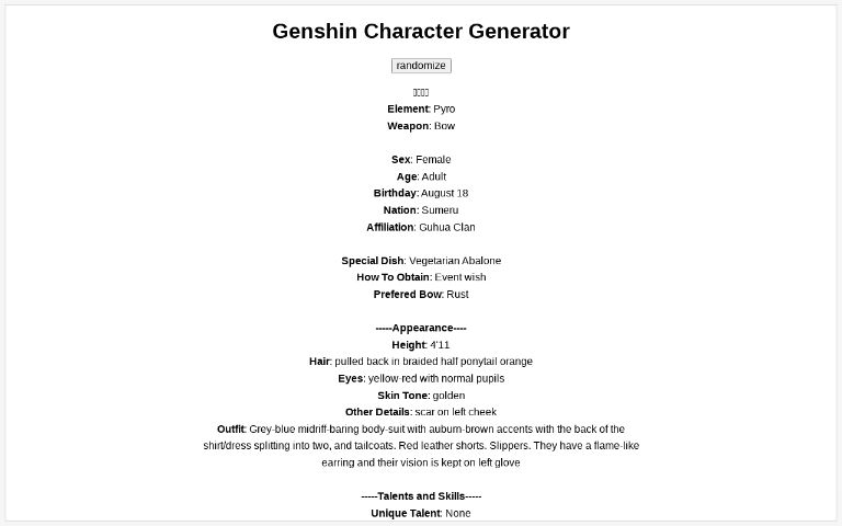Genshin Character Generator