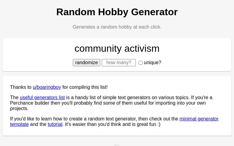 Random Hobby Generator