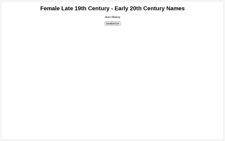 Female Late 19th Century - Early 20th Century Names ― Perchance Generator