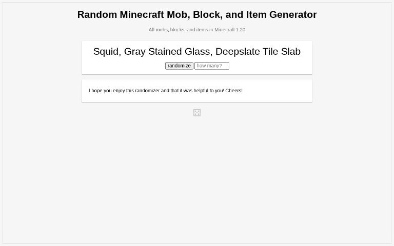 Random Minecraft Mob, Block, and Item Generator