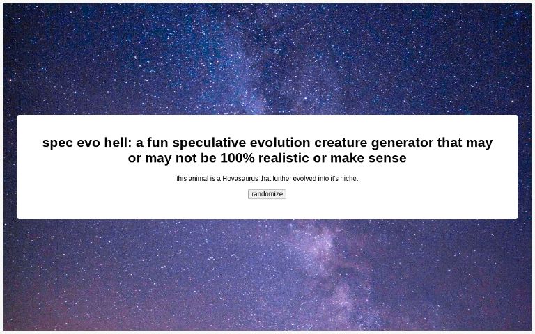 spec evo hell: a fun speculative evolution creature generator that may ...