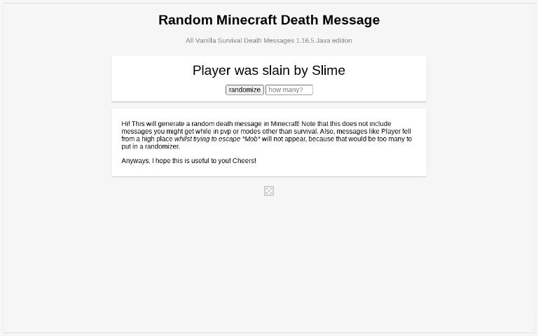 Random Minecraft Death Message ― Perchance Generator