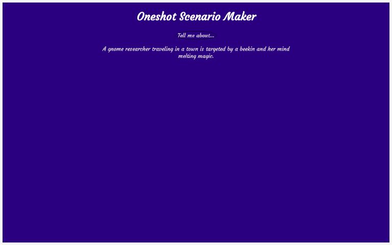 Oneshot Scenario Maker ― Perchance Generator