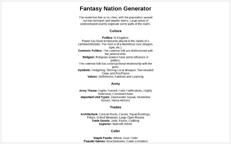 Fantasy Nation Generator