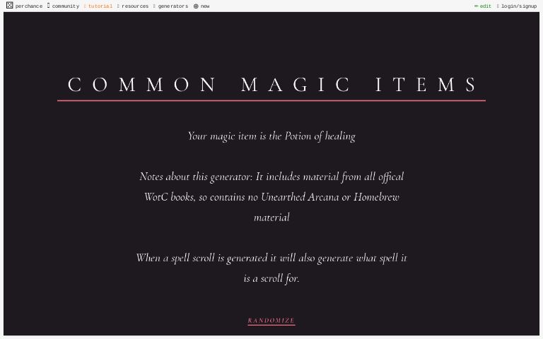 Common Magic Item Randomizer ― Perchance Generator