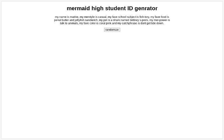 mermaid high student ID genrator ― Perchance Generator