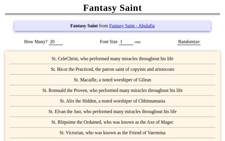 Fantasy Saint ― Perchance Generator