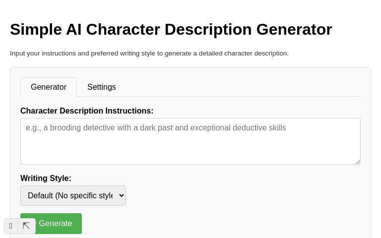 Simple AI Character Description Generator