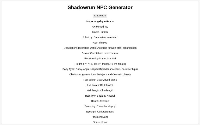 Shadowrun NPC Generator