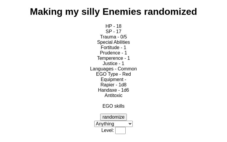 Making my silly Enemies randomized ― Perchance Generator