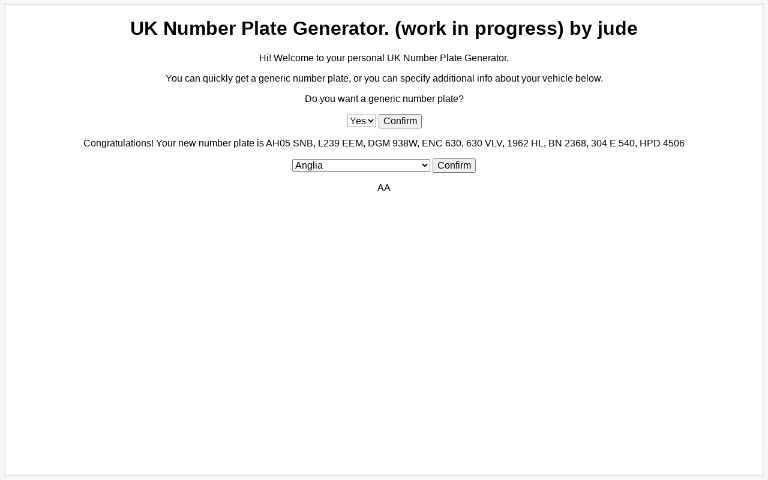 UK Number Plate Generator. (work in progress) by jude