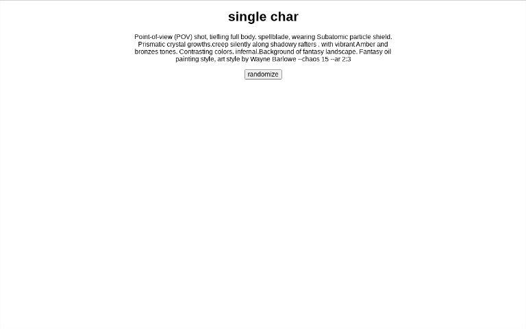 single char ― Perchance Generator
