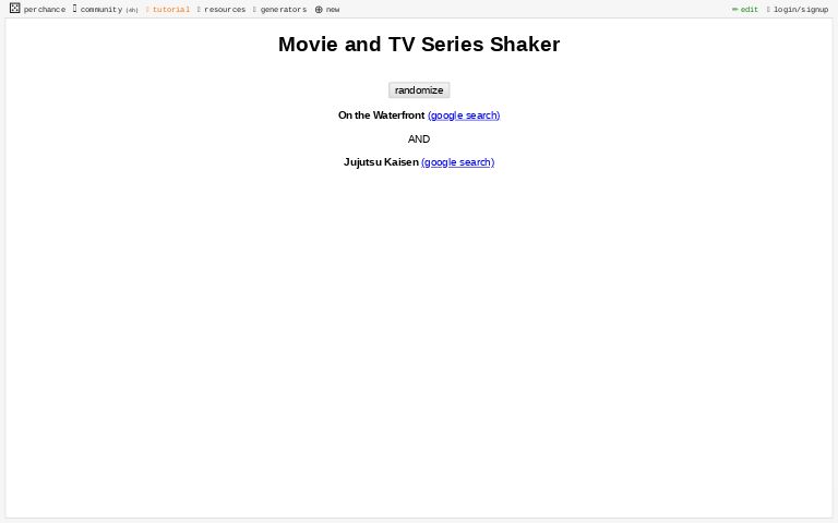 Movie and TV Series Shaker ― Perchance Generator