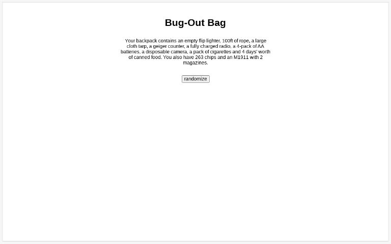 Bug-Out Bag ― Perchance Generator