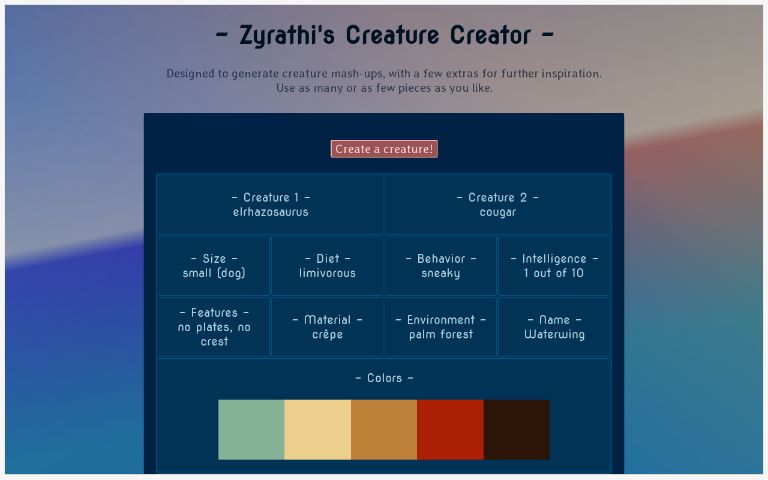 - Zyrathi's Creature Creator - ― Perchance Generator