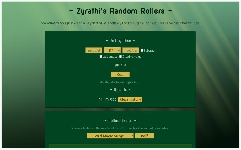 - Zyrathi's Random Rollers - ― Perchance Generator