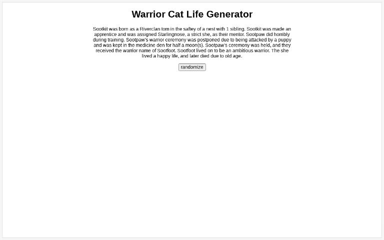 Warrior Cat Life Generator