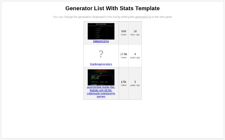 Generator List With Stats Template