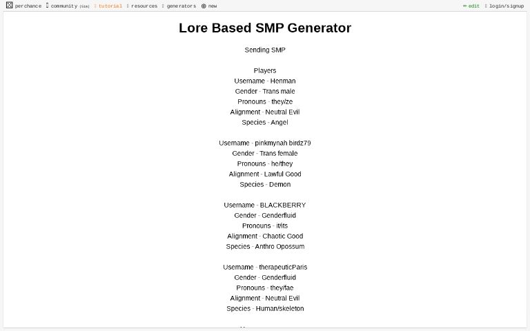 Lore Based SMP Generator